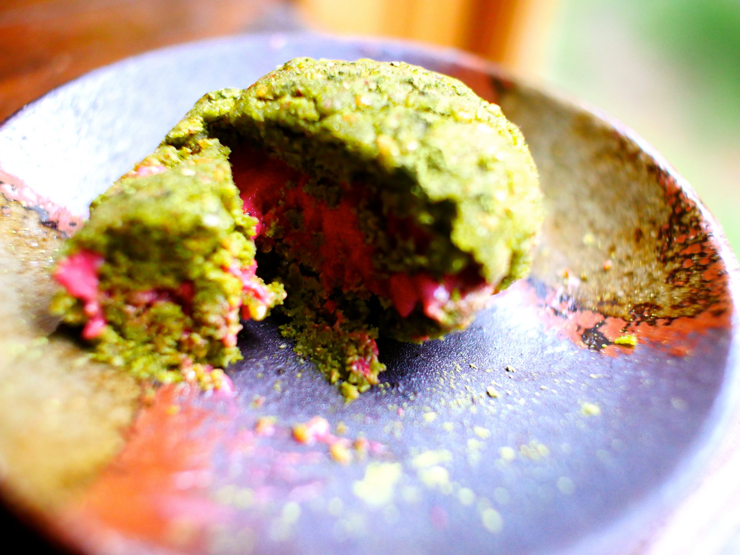 matcha and raspberry lava dumpling cake – recipe
